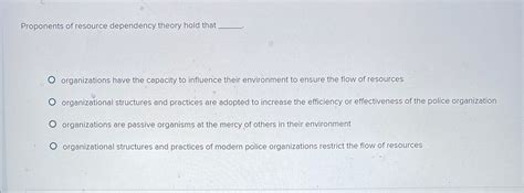 Solved Proponents Of Resource Dependency Theory Hold Chegg Com