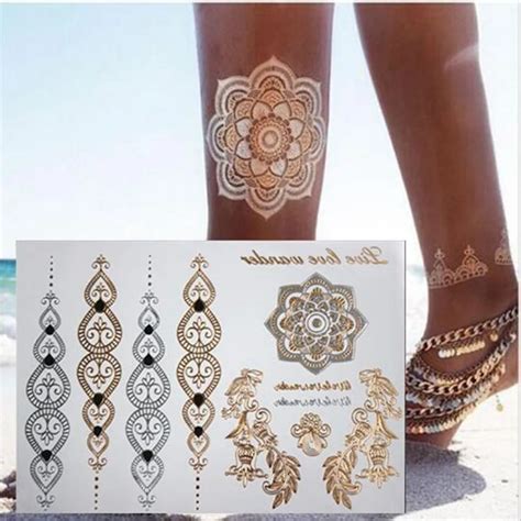 10pcslot Temporary Tattoo Gold Tattoo Flash Tattoos Women Arm Body Art