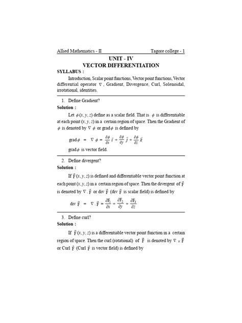 Unit Iv Vector Diff Pdf Gradient Vector Space