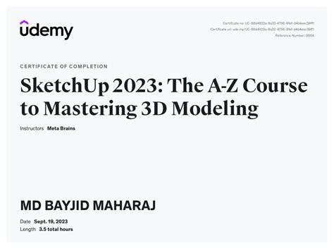 Completed The Course Sketchup 2023 The A Z Course Md Bayjid Maharaj Posted On The Topic
