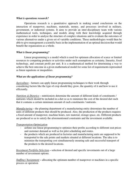 What Is Operations Research Pdf Mathematical Optimization Linear Programming