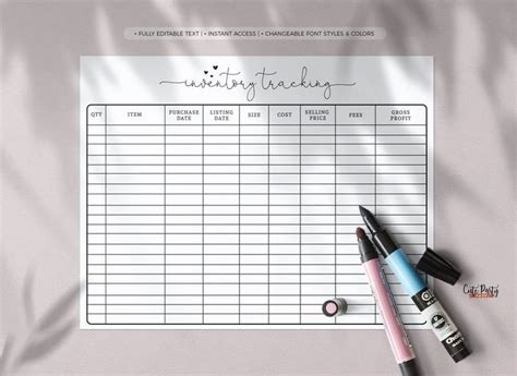 Inventory Tracker Form Template Editable INSTANT DOWNLOAD Printable Small Business Inventory