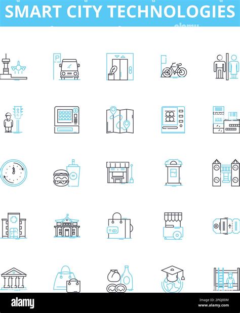 Smart City Technologies Vector Line Icons Set Smart City Technologies Iot Big Data Ai