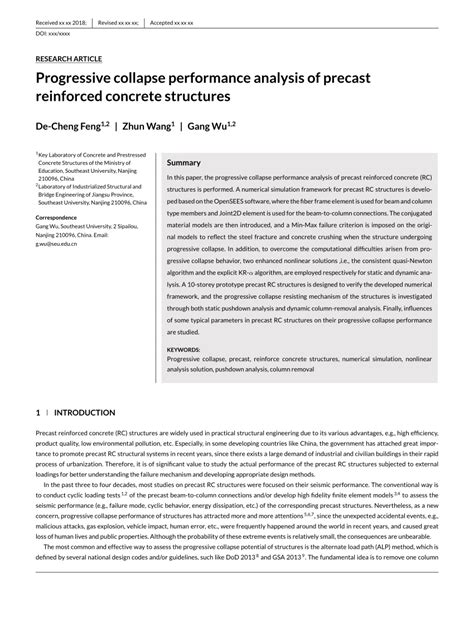 Pdf Progressive Collapse Performance Analysis Of Precast Reinforced Concrete Structures