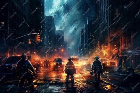 Premium Ai Image Fire Engines And Firefighters Evacuated People Evacuation Day Artificial