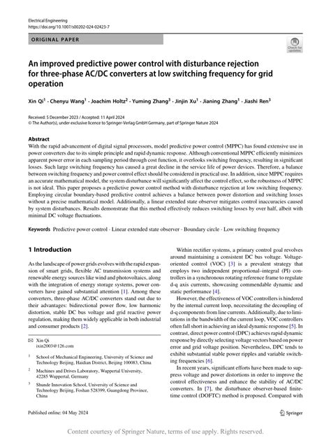 An Improved Predictive Power Control With Disturbance Rejection For Three Phase Acdc Converters
