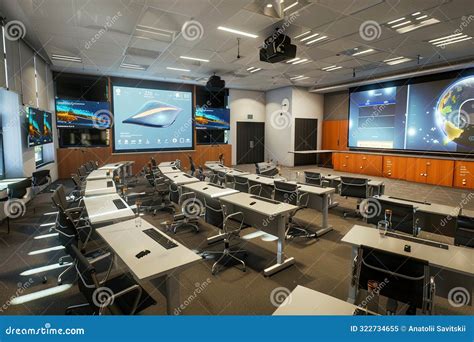 A Modern Well Lit Classroom With Interactive Panels And Ai Assistants Enhancing The Learning
