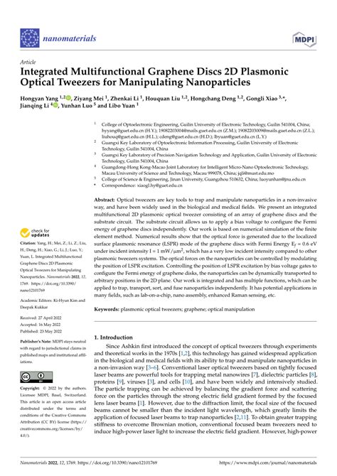 Pdf Integrated Multifunctional Graphene Discs 2d Plasmonic Optical
