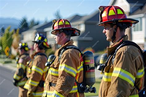 Premium Photo A Group Of Fire Fighters Standing Next To Each Other