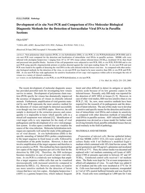 Pdf Development Of In Situ Nest Pcr And Comparison Of Five Molecular Biological Diagnostic