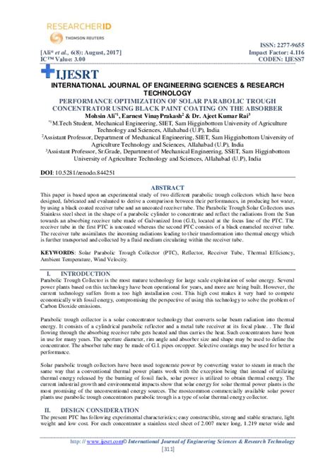 Pdf Performance Optimization Of Solar Parabolic Trough Concentrator