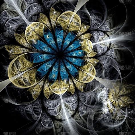 深蓝色分形花，数字艺术品