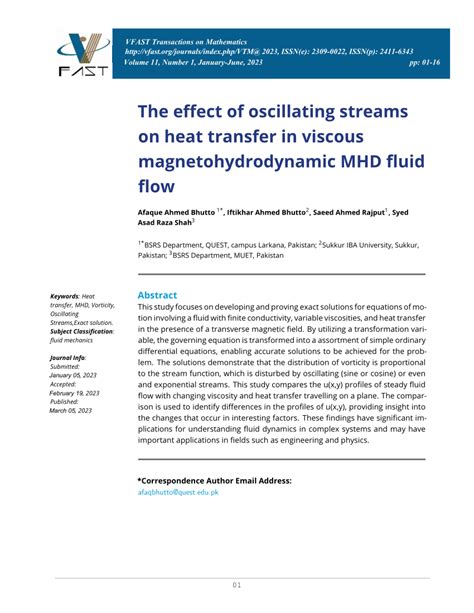 Pdf The Effect Of Oscillating Streams On Heat Transfer In Viscous