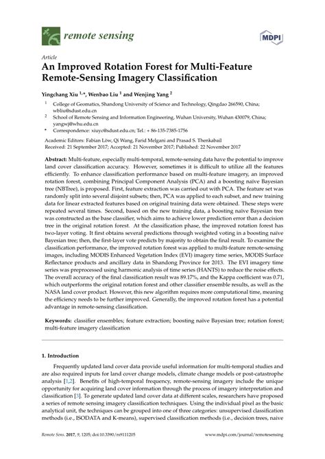 Pdf An Improved Rotation Forest For Multi Feature Remote Sensing