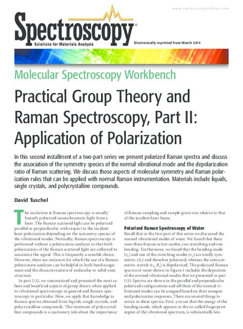 Pdf Practical Group Theory And Raman Spectroscopy Part Ii Application Of Polarization