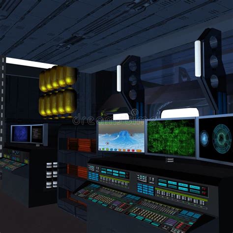 3d Illustration Of The Command Room In A Science Fiction Starship Stock Illustration