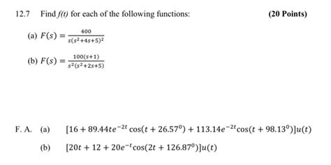 solved 12 7 find f t for each of the following functions