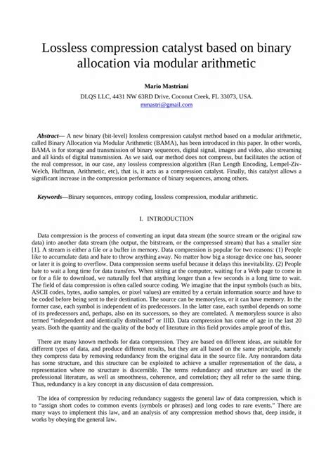 Pdf Lossless Compression Catalyst Based On Binary Allocation Via Modular Arithmetic Dokumentips