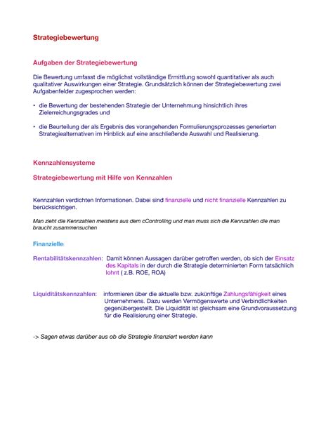 Lernzettel Strategiebewertung Strategiebewertung Aufgaben Der Strategiebewertung Die Bewertung
