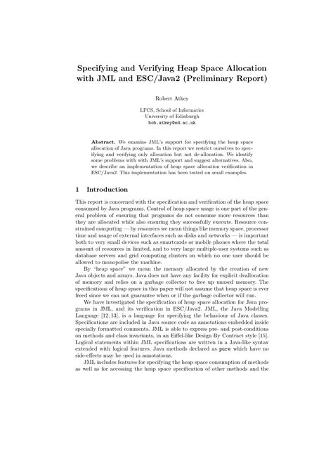 specifying and verifying heap space allocation with jml and esc java2 bob atkey