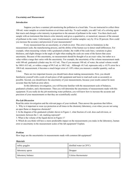Uncertainty In Measurement Lab