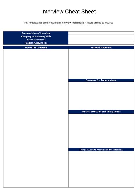 Interview Cheat Sheet Template 2 Interview Professional