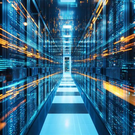 Modern Data Center With Rows Of Server Racks Network Communication