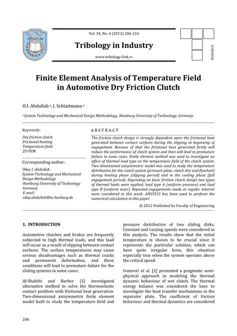 Pdf Finite Element Analysis Of Temperature Field In Automotive Dry