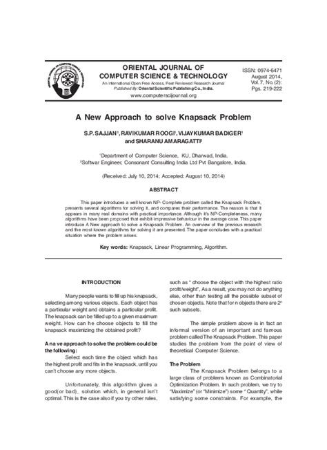pdf a new approach to solve knapsack problem