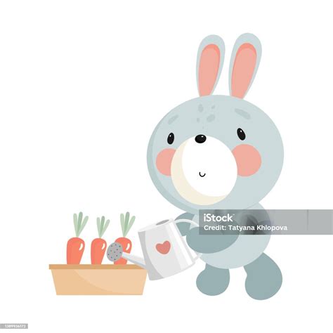 물 수 있는 귀여운 토끼 어린이 물건 카드 포스터 배너 어린이 책 팩인쇄 옷 직물 벽지 섬유 또는 요리에 인쇄 0명에 대한 스톡