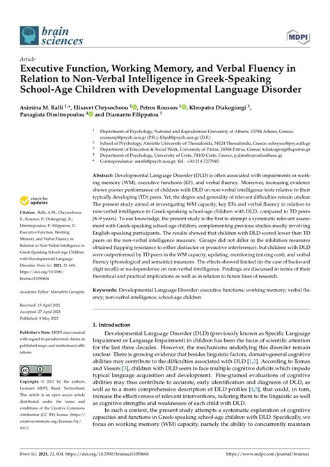 Pdf Executive Function Working Memory And Verbal Fluency In Relation To Non Verbal