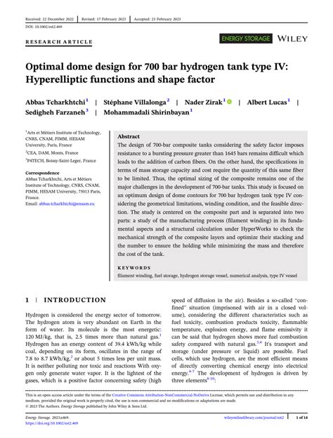 pdf optimal dome design for 700 bar hydrogen tank type iv