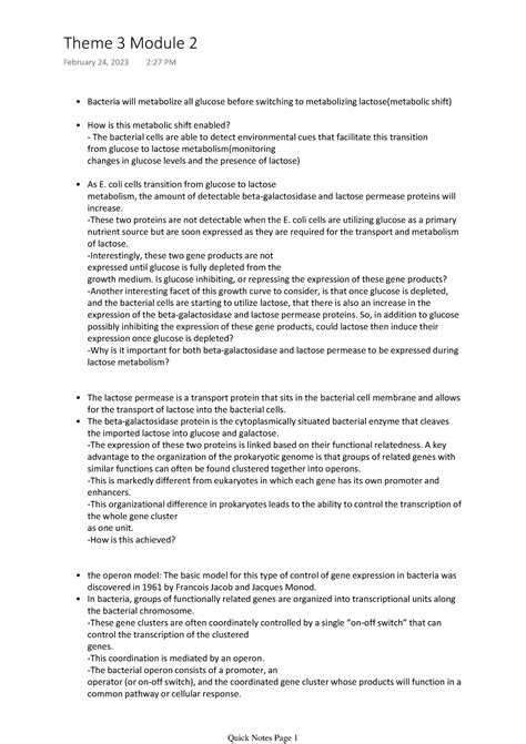Theme 3 Module 2 Lecture Notes Bacteria Will Metabolize All Glucose