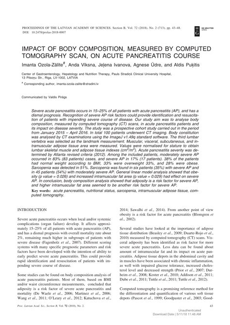 Pdf Impact Of Body Composition Measured By Computed Tomography Scan On Acute Pancreatitis Course