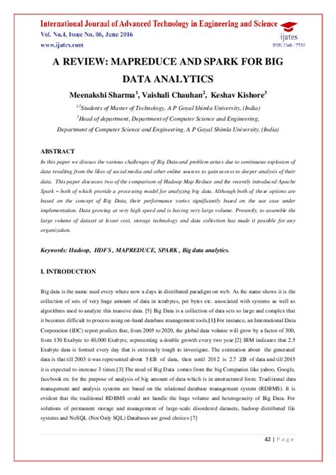 pdf a review mapreduce and spark for big data analytics