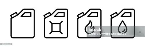 벤진 용기 아이콘 세트입니다 휘발유 탱크 기호입니다 연료 용기 벡터 그림입니다 가솔린 갤런 아이콘입니다 디젤 제리칸 픽토그램 아이콘에 대한 스톡 벡터 아트 및 기타 이미지