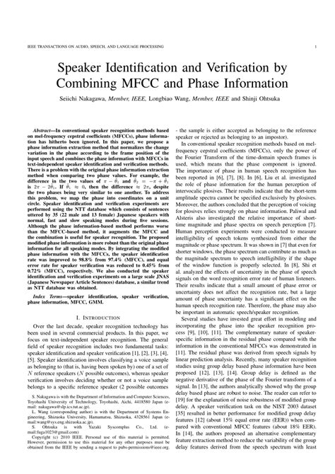 Pdf Speaker Identification And Verification By Combining Mfcc And Phase Information