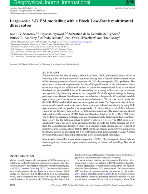 pdf large scale 3d em modeling with a block low rank multifrontal