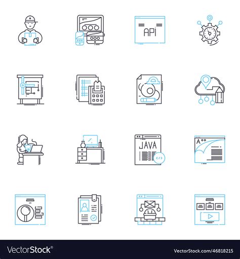 Workstation Computer Linear Icons Set Processor Vector Image