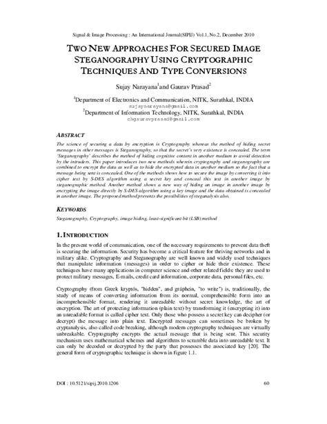 Pdf Two New Approaches For Secured Image Steganography Using Cryptographic Techniques And Type