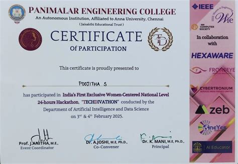 Hackathon Techdivathon Womenintech Ai Innovation Networking Poojitha S