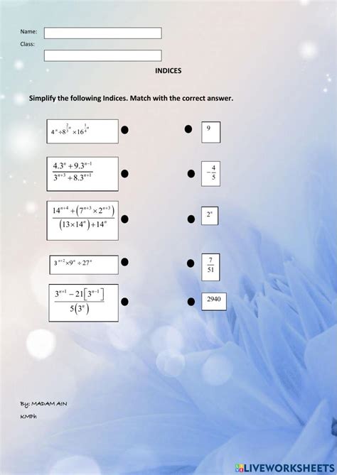 Simplify Indices Worksheet Live Worksheets