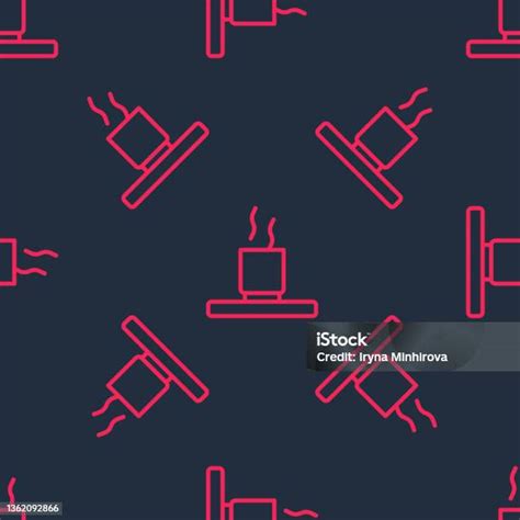 레드 라인 컵 의 차 아이콘 은 검은 배경에 원활한 패턴을 분리 벡터 0명에 대한 스톡 벡터 아트 및 기타 이미지 0명 개념 건강한 생활방식 Istock