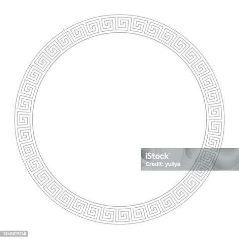 회색과 흰색 색상의 매끄러운 구불구불한 구불 한 패턴 라운드 프레임 그리스 키 패턴 배경 그릭 키 패턴에 대한 스톡 벡터 아트