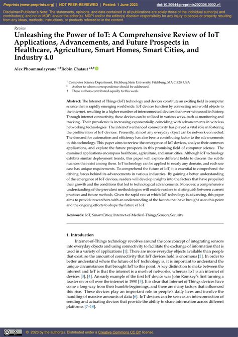 PDF Unleashing The Power Of IoT A Comprehensive Review Of IoT Applications Advancements And