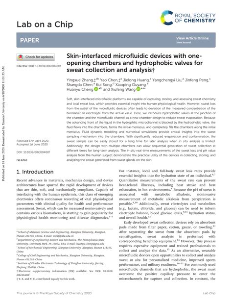 Pdf Skin Interfaced Microfluidic Devices With One Opening Chambers