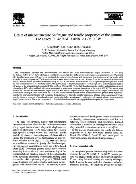 Pdf Effect Of Microstructure On Fatigue And Tensile Properties Of The Gamma Tial Alloy Ti 46