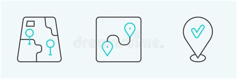 Set Line Location With Check Mark City Map Navigation And Route Location Icon Vector Stock
