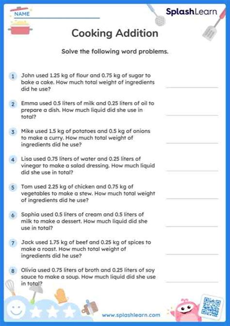 Add Decimal Numbers With Upto 2 Decimal Place Cooking Word Problems