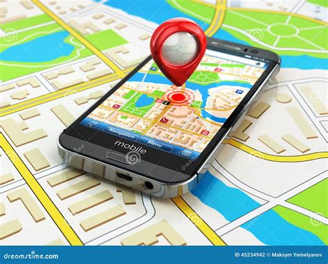 Mobile Gps Navigation Concept Smartphone On Map Of The City Stock